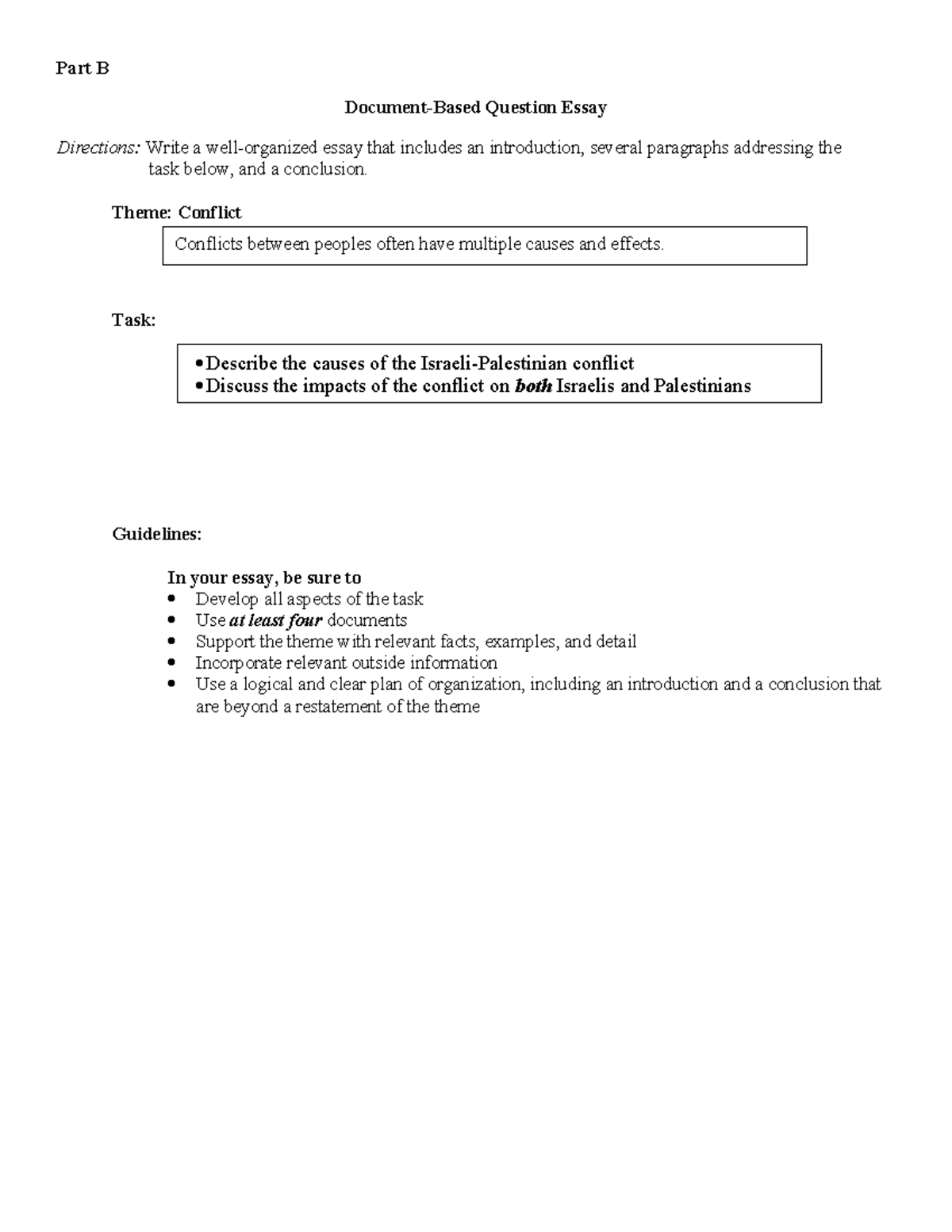 Palestinian-Israeli Conflict DBQ - Part B Document-Based Question Essay ...