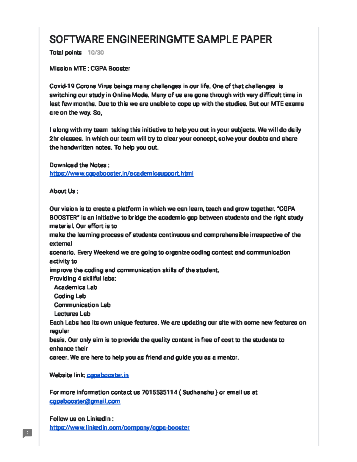 Software Engineeringmte Sample Paper - SOFTWARE ENGINEERINGMTE SAMPLE ...