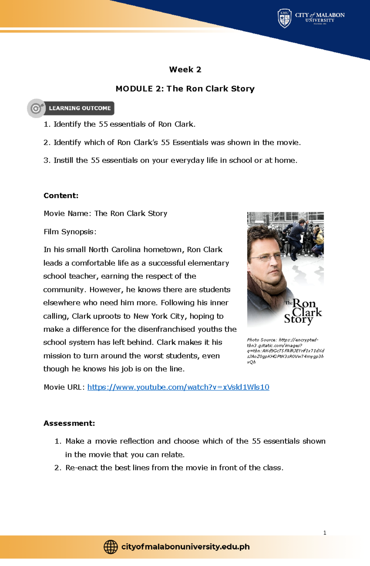 Module 2 - Week 2 MODULE 2: The Ron Clark Story Identify the 55 ...