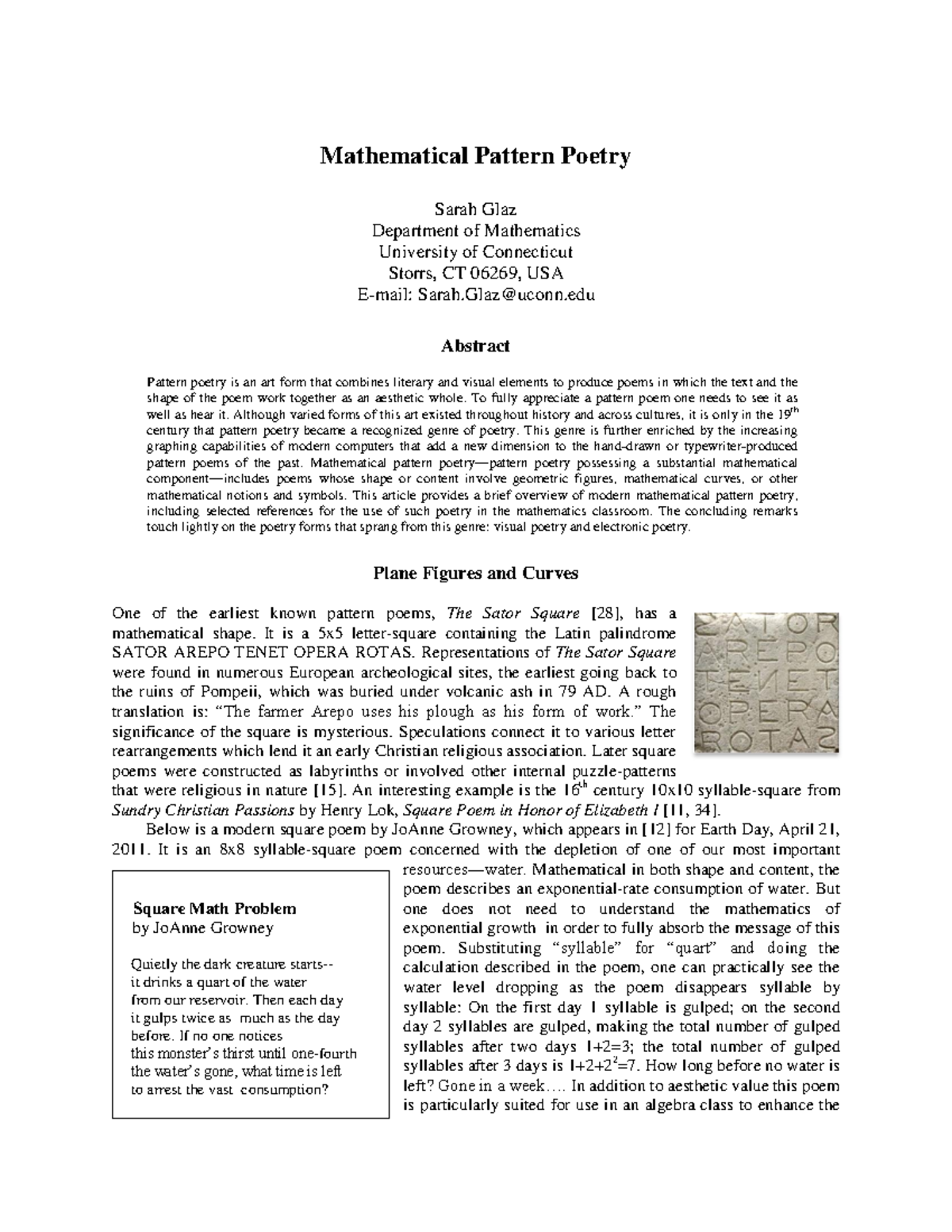 Mathematical pattern poetry - Mathematical Pattern Poetry Sarah Glaz ...