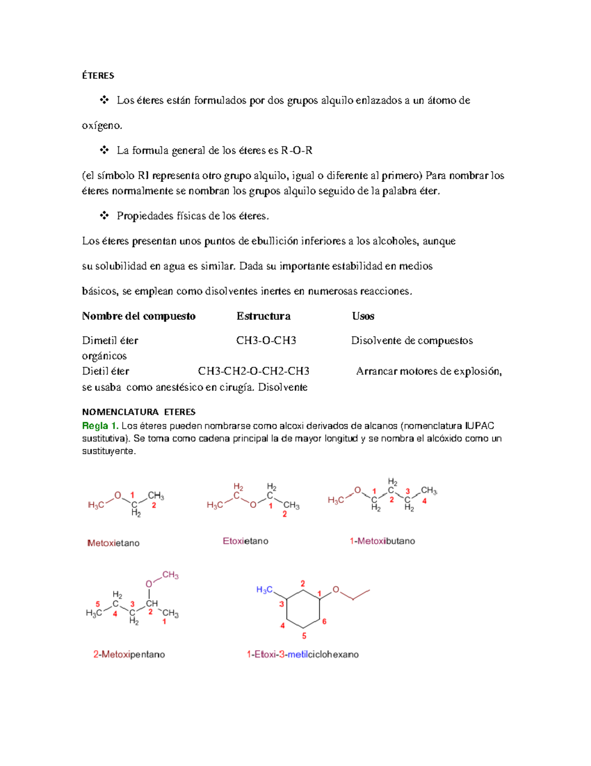 Éteres n - Eteres - ÉTERES Los éteres están formulados por dos grupos ...