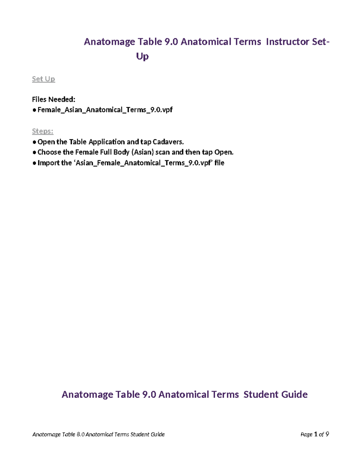 Table 9.0 - Anatomical Terms Activity Guide - Anatomage Table 9 ...