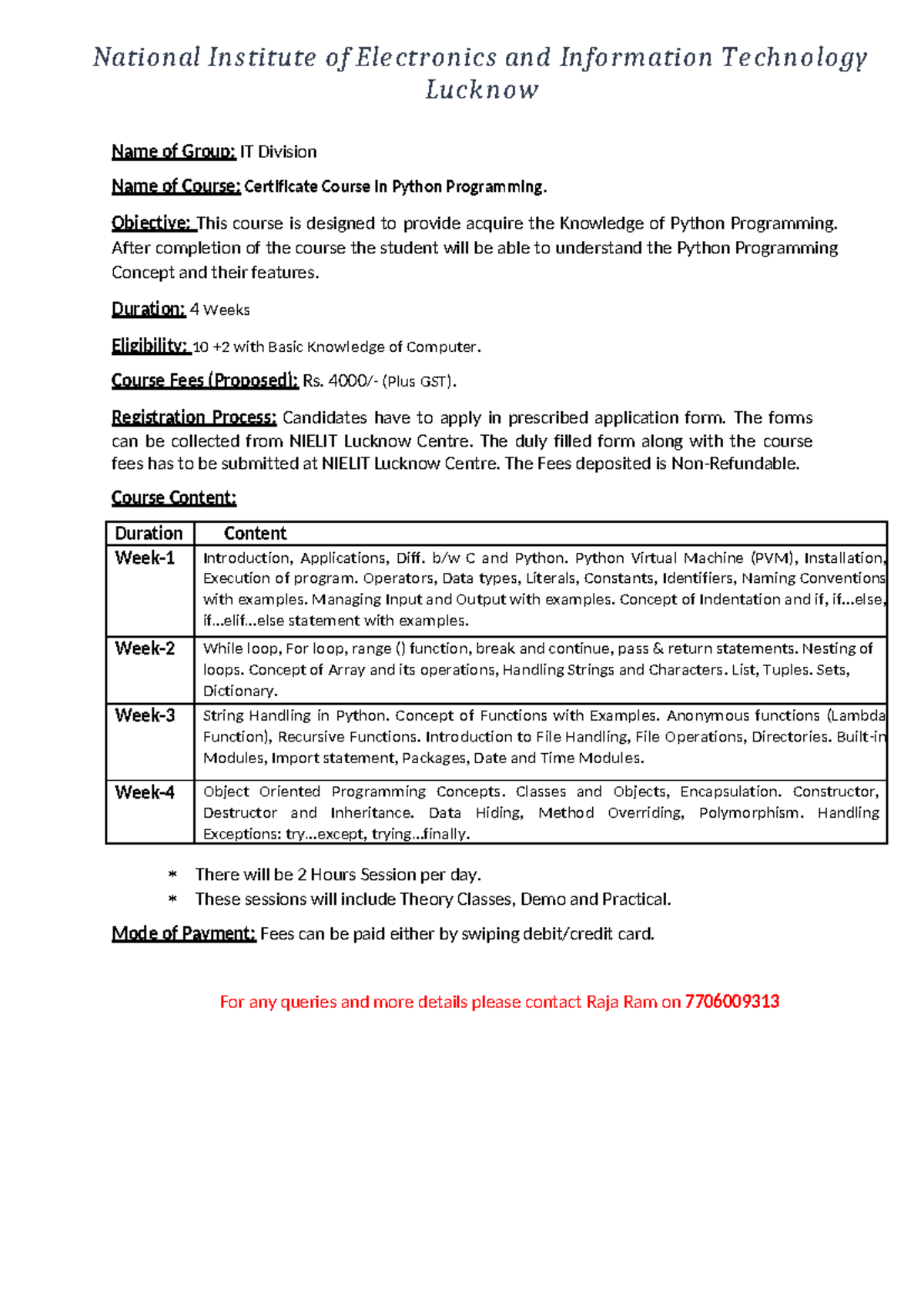 Python Programming-Syllabus - National Institute of Electronics and ...