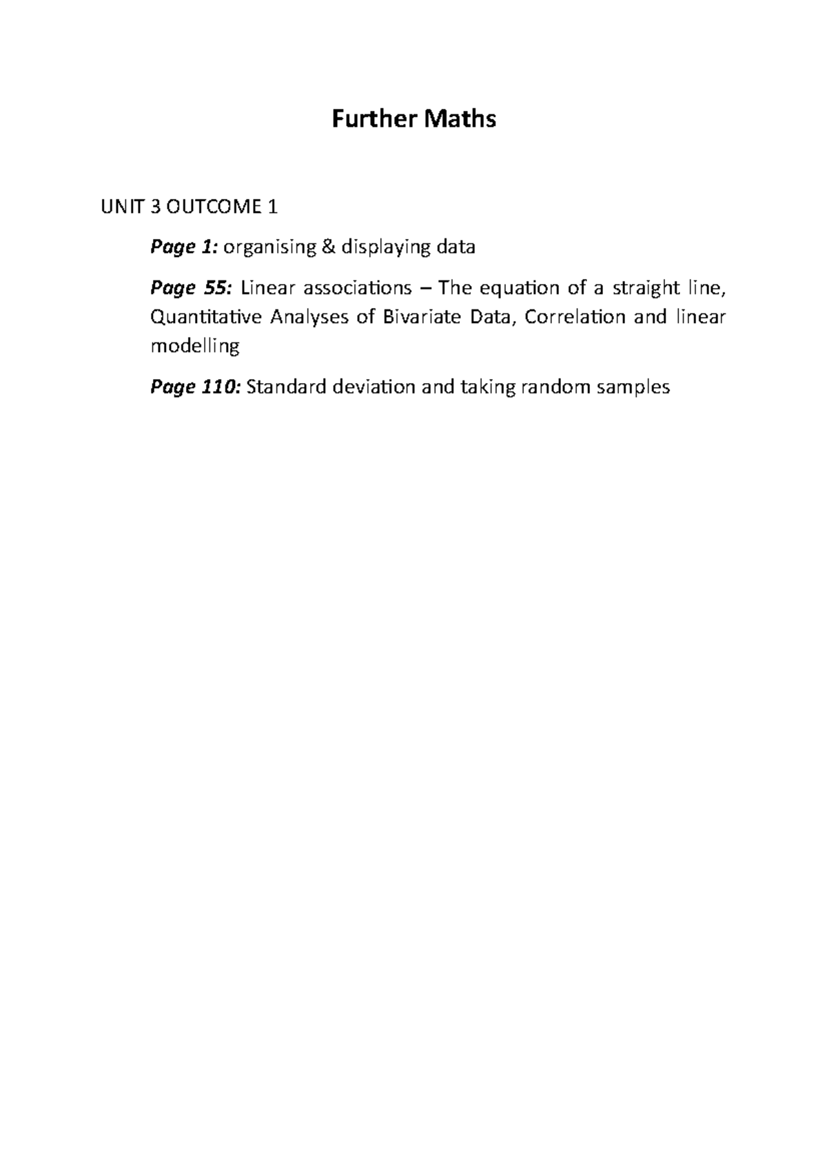 Organising and displaying Data - Further Maths UNIT 3 OUTCOME 1 Page 1 ...