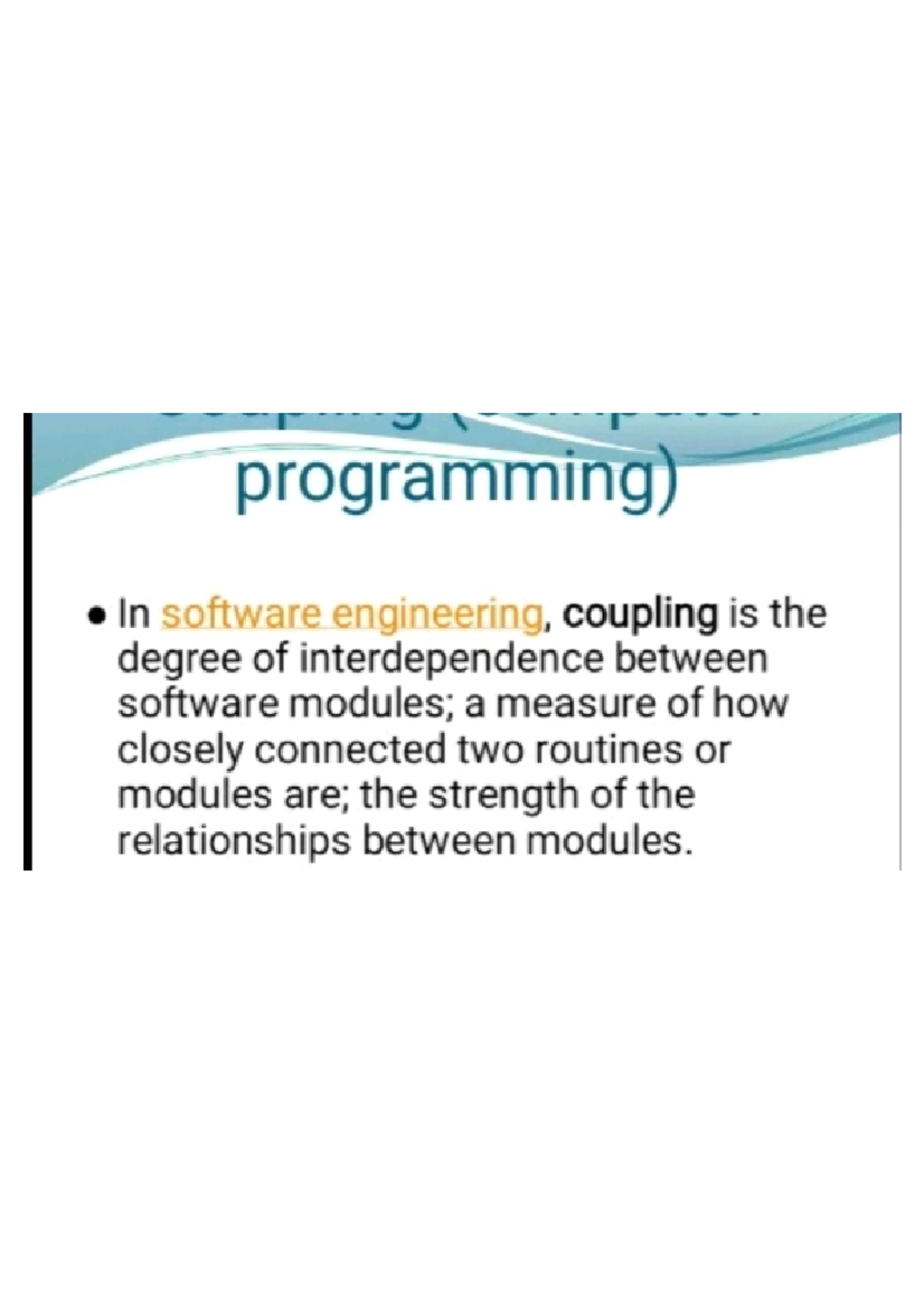 Cohesion and coupling - programming) In software engineering, coupling is the degree of - Studocu