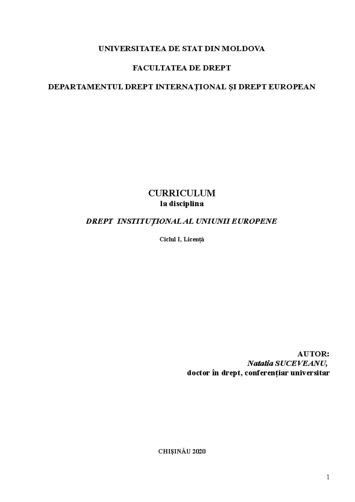 Curriculum Dr. UE - UNIVERSITATEA DE STAT DIN MOLDOVA FACULTATEA DE ...