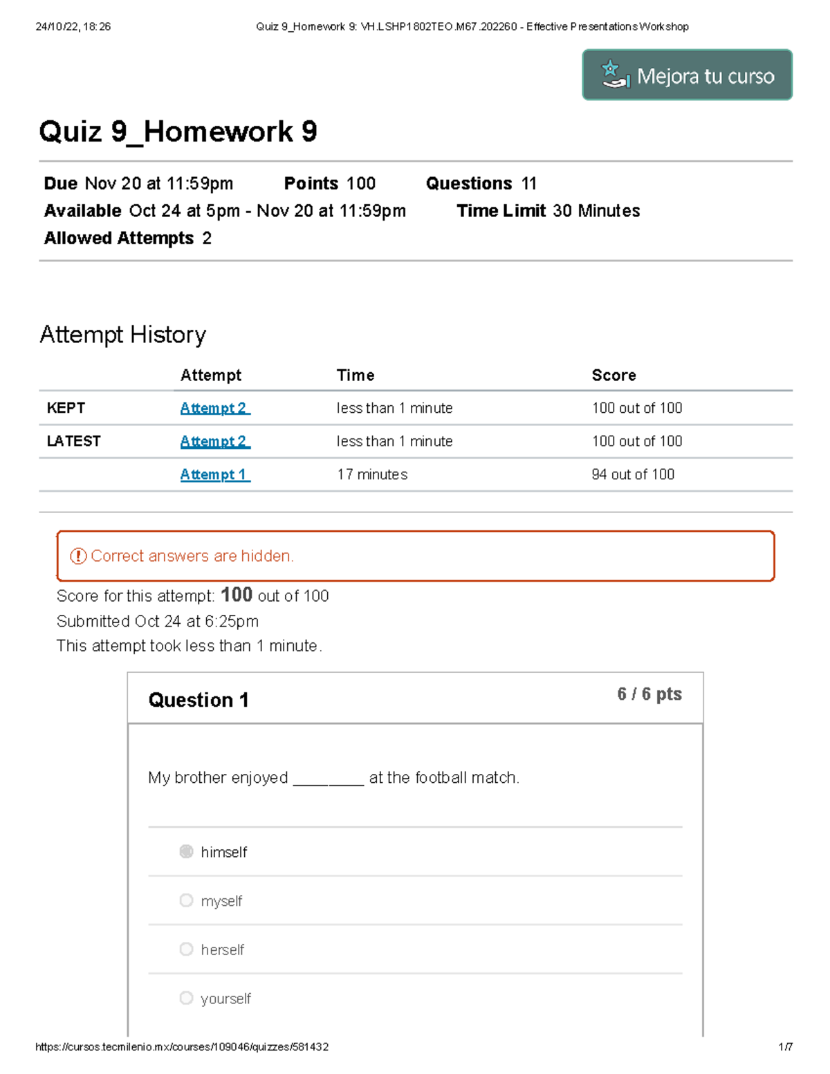 Quiz 9 Homework 9 VH.LSHP1802TEO.M67.202260 - Effective Presentations Workshop - Quiz 9_Homework ...