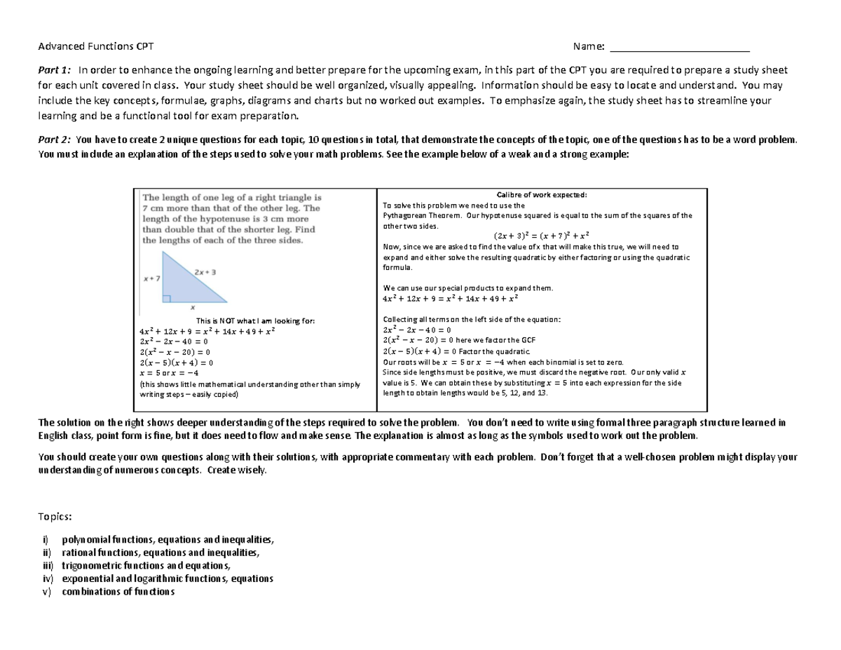Advanced Functions CPT Nov 22 - Advanced Functions CPT Name ...