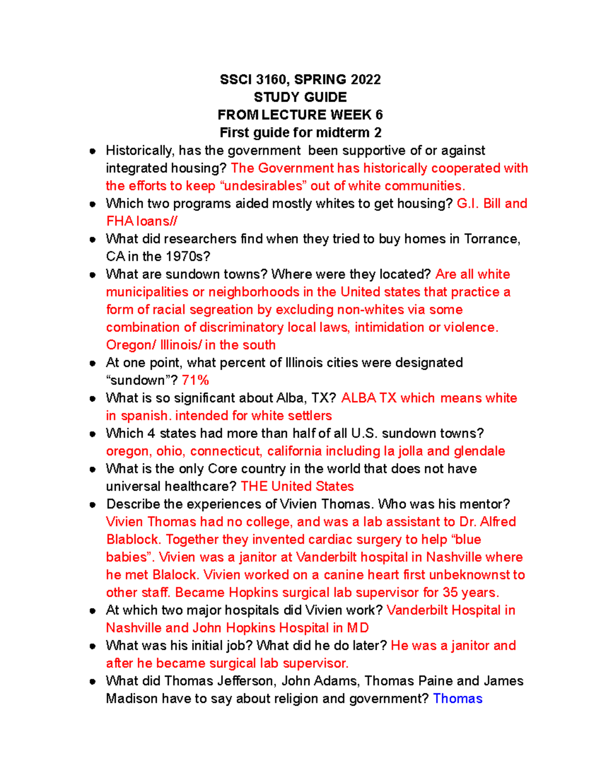 Study Guide 6 - SSCI 3160, SPRING 2022 STUDY GUIDE FROM LECTURE WEEK 6 First guide for midterm 2 ...