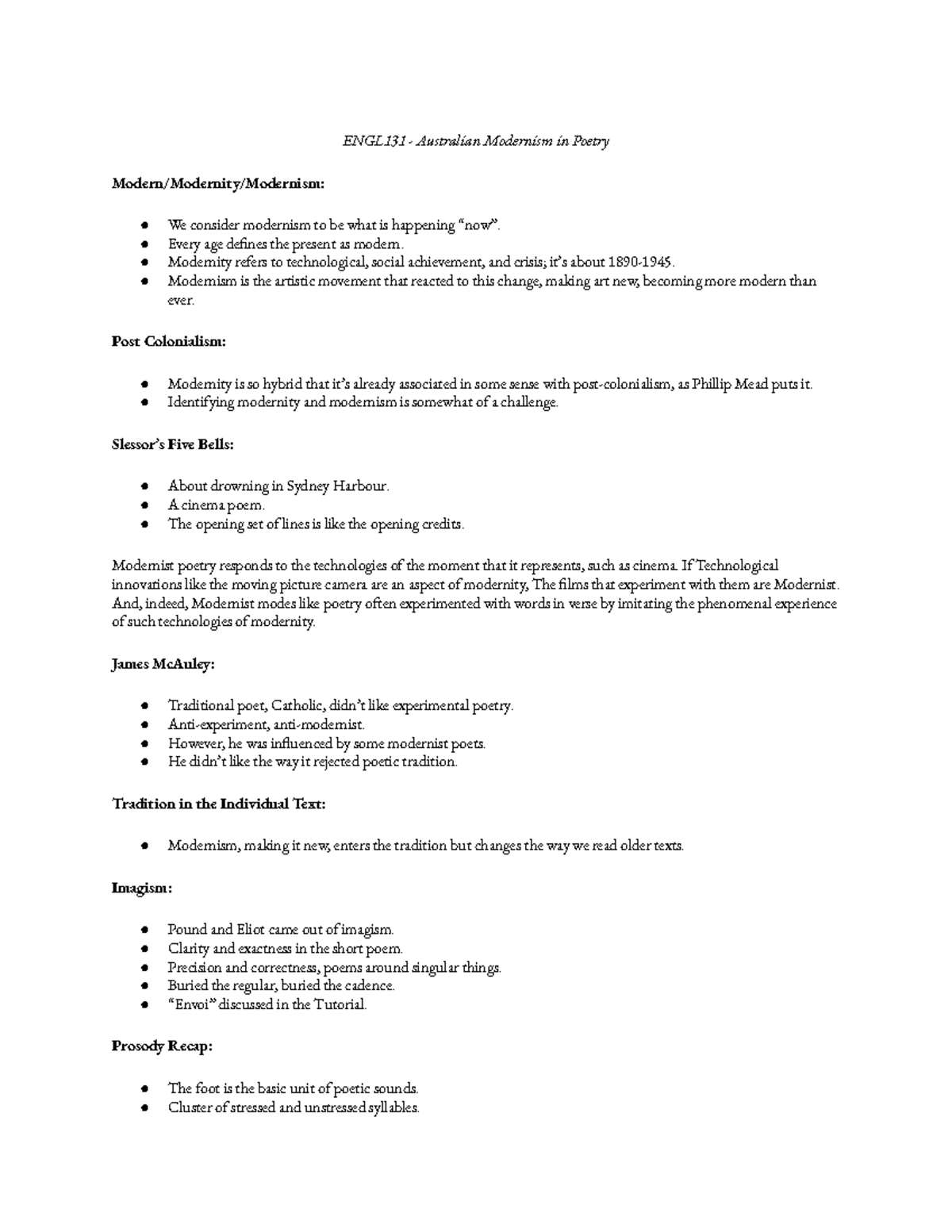 ENGL131 - Australian Modernism in Poetry - ENGL131 - Australian ...