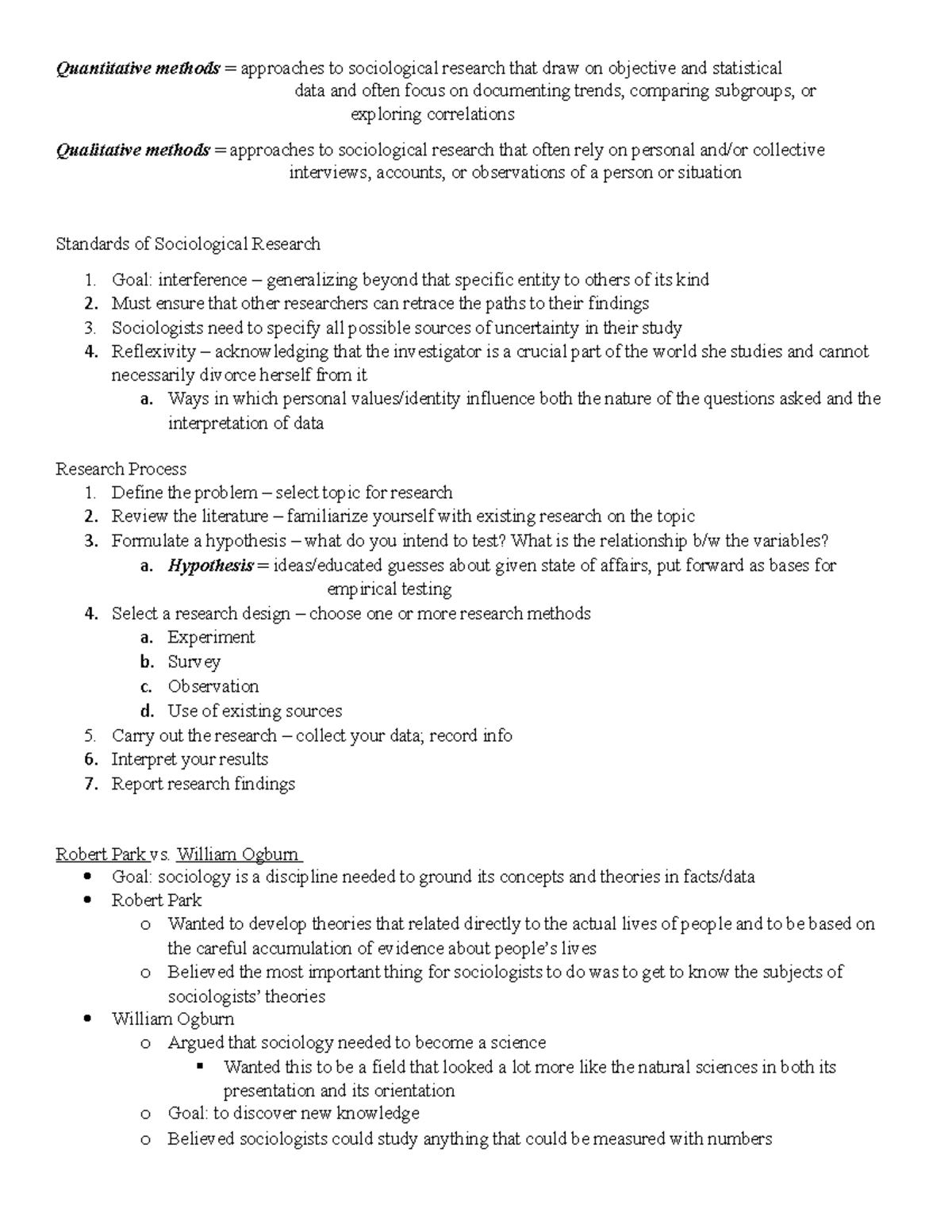 Chapter 2 notes - Quantitative methods = approaches to sociological ...