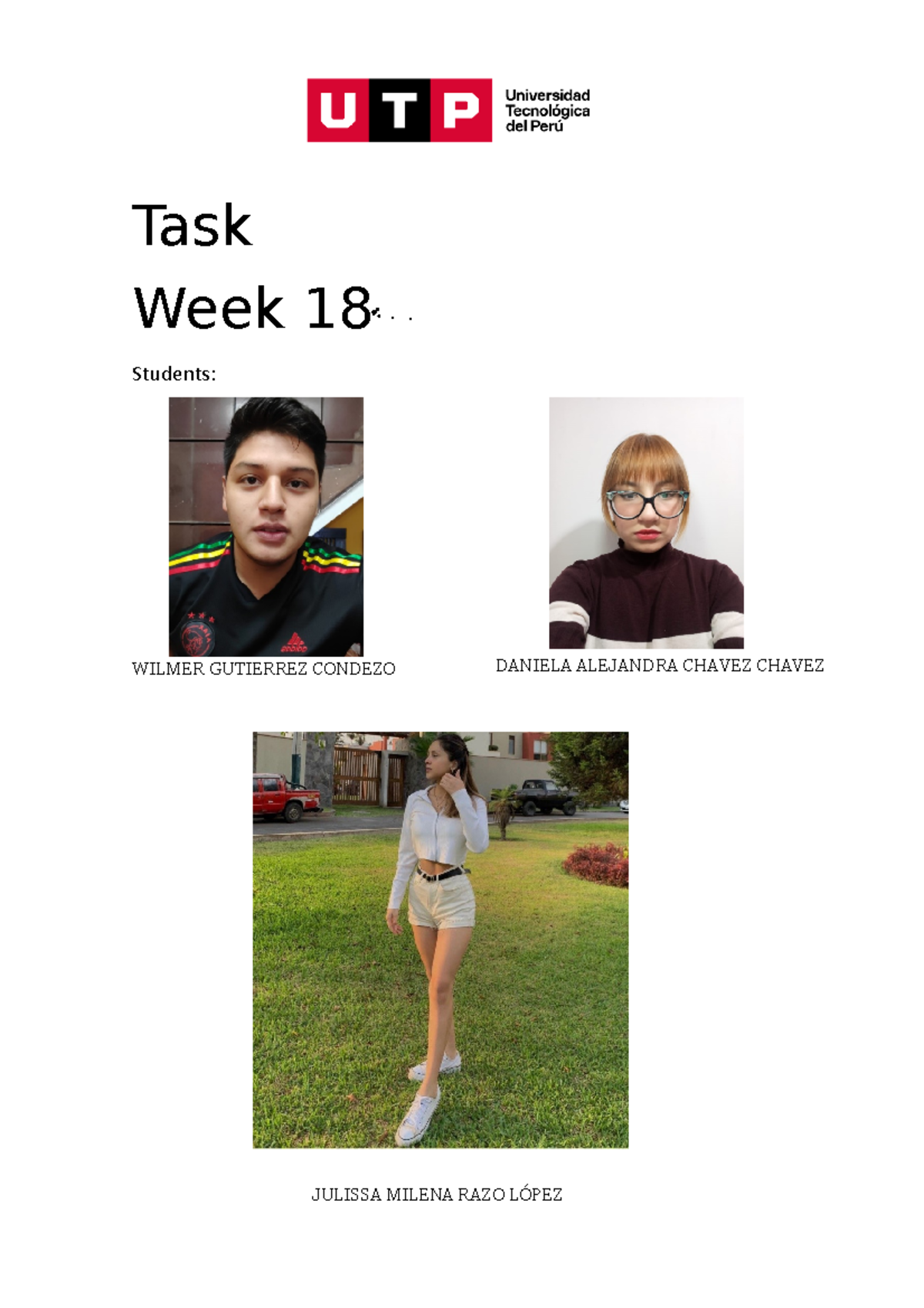 SEM 18 TASK - ssssssssssssssssssss - Task Week 18 Students: WILMER GUTIERREZ CONDEZO DANIELA ...