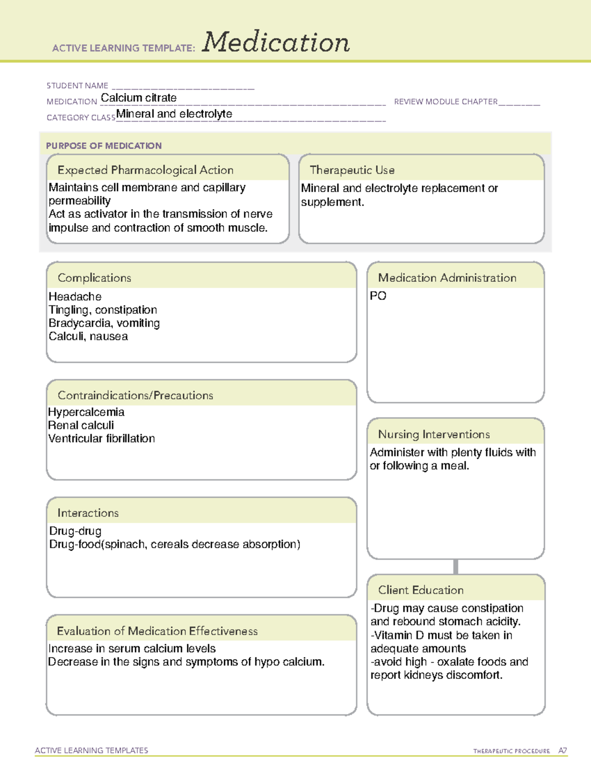 Calcium citrate - Study guide for exams and course work - ACTIVE ...