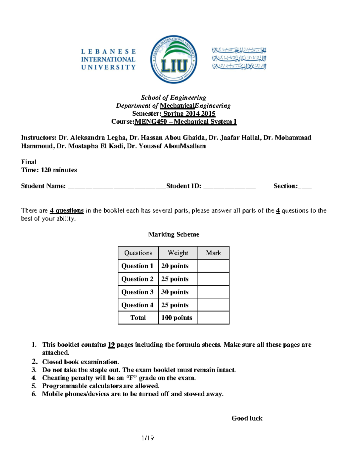 Final 4 June Spring 2014, questions - School of Engineering Department ...