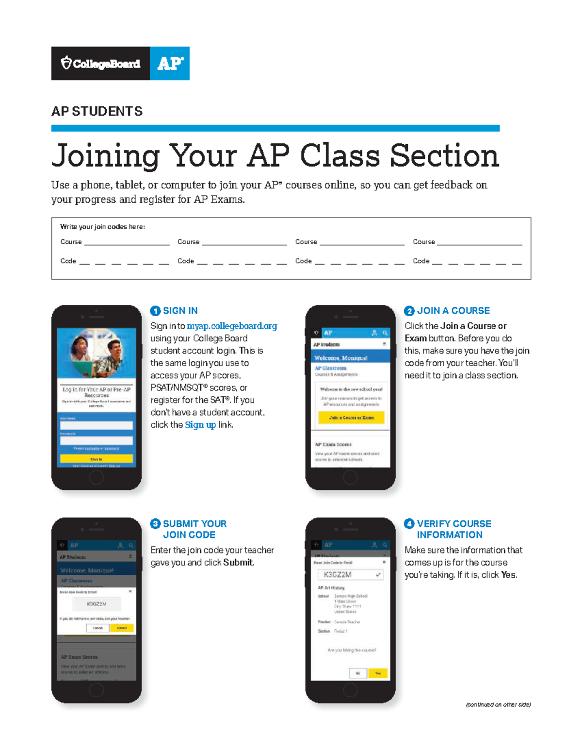 Joining your ap class section for students - 1 3 SUBMIT YOUR JOIN CODE ...
