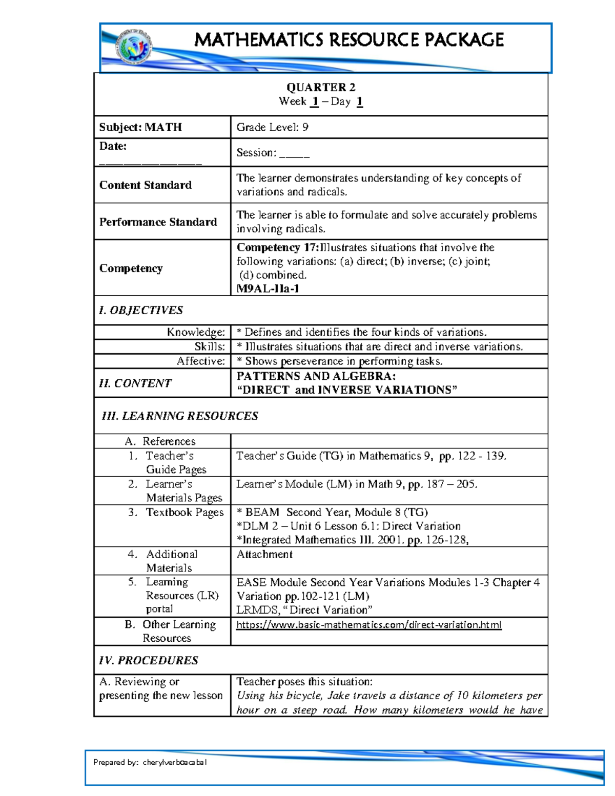 Pdfcoffee.com daily-lesson-plan-5-pdf-free - QUARTER 2 Week 1 – Day 1 Subject: MATH Grade Level ...