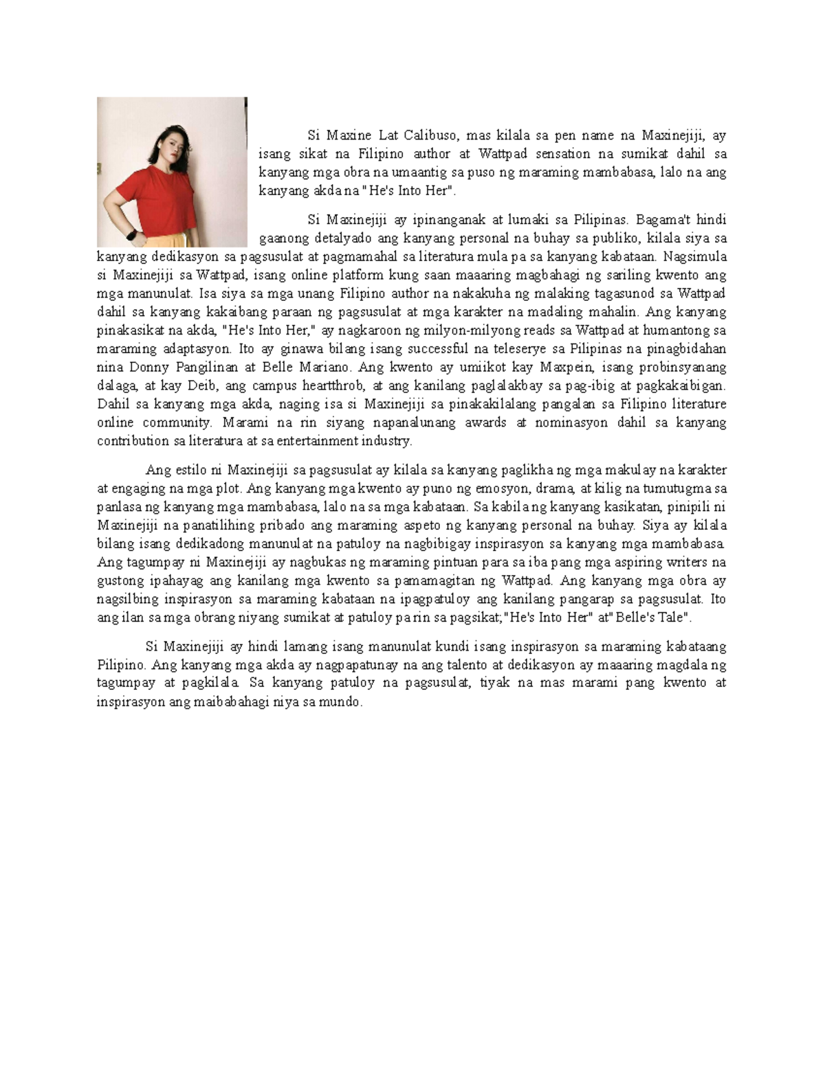 Talambuhay - Si Maxine Lat Calibuso, mas kilala sa pen name na ...