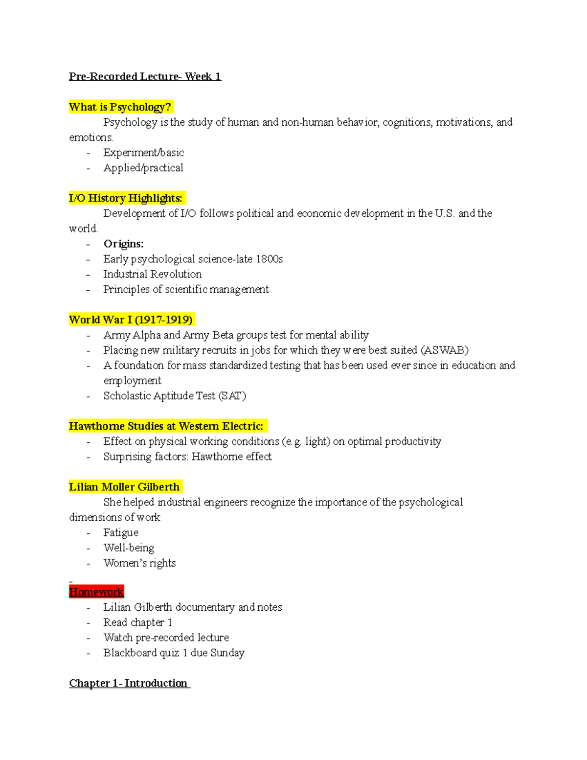 Psychology notes - Pre-Recorded Lecture- Week 1 What is Psychology ...