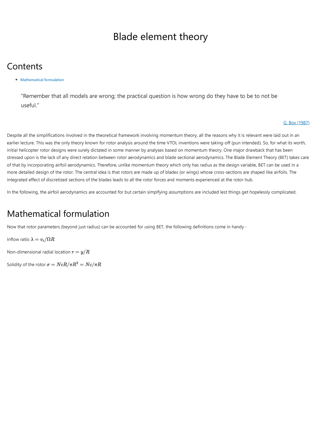 3.1 Blade element theory - Blade element theory Contents Mathematical formulation “Remember that ...