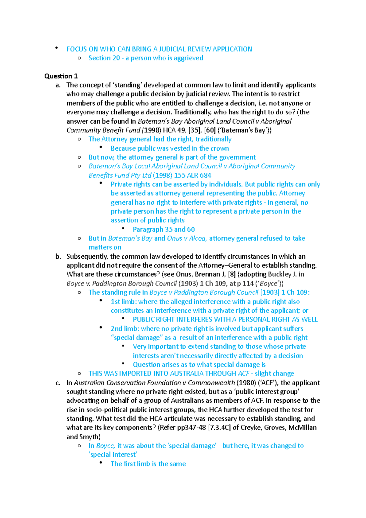 Week 5 - Tutorial notes - FOCUS ON WHO CAN BRING A JUDICIAL REVIEW ...