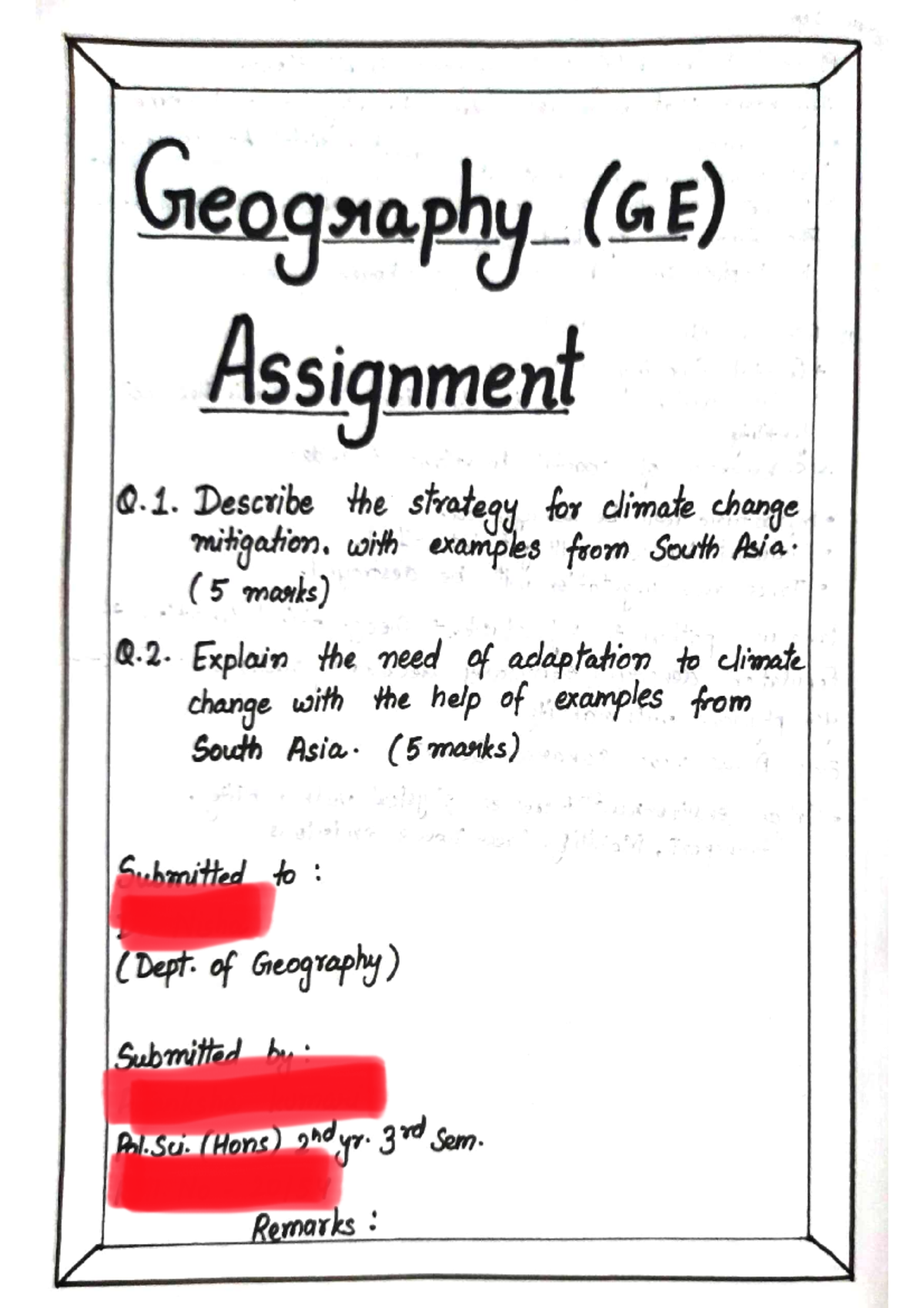 Climate change adaptation and mitigation assignment - Geography - Delhi ...