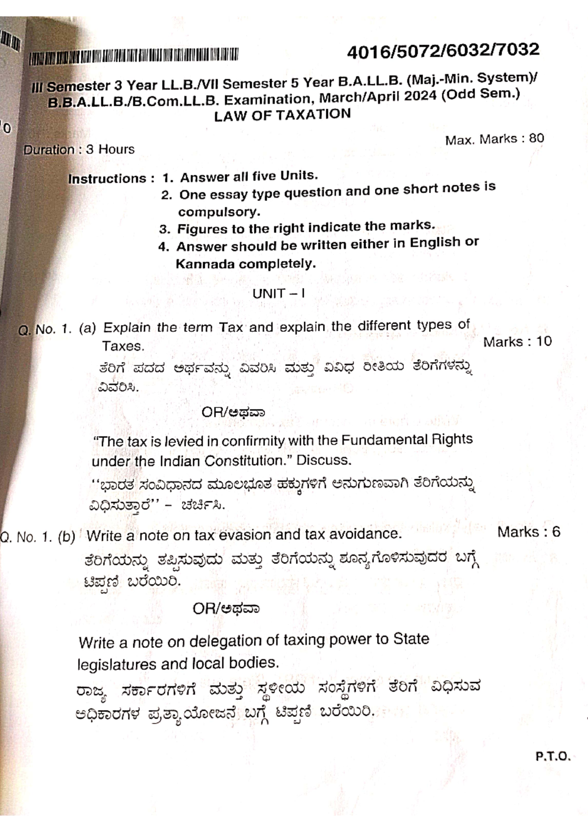 Law of taxation-1 - Question papers - Semester 3 Year Semester 5 Year B ...