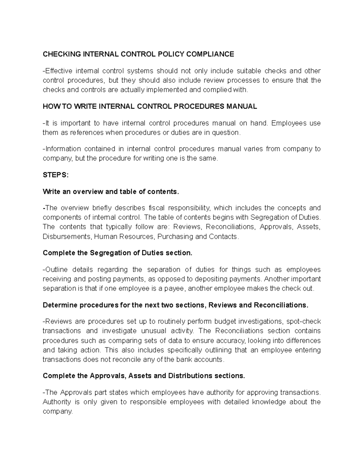 Checking Internal Control Policy Compliance-notes - CHECKING INTERNAL ...