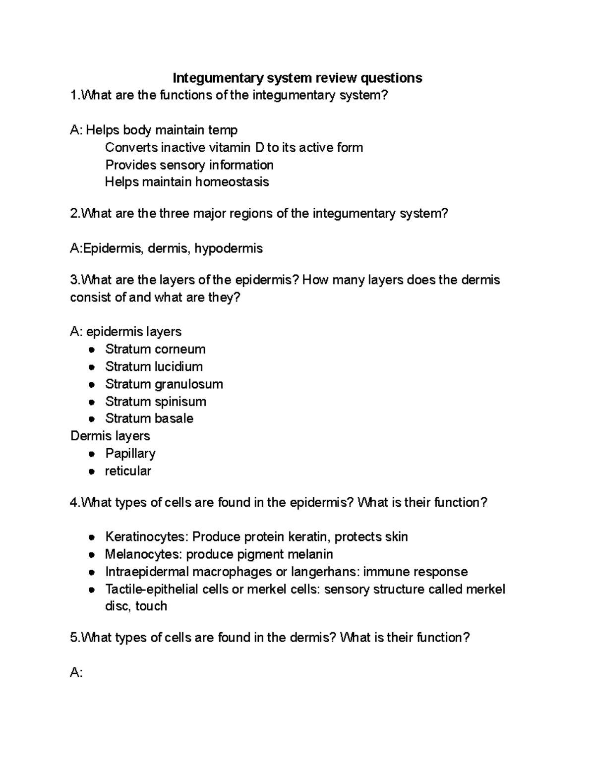 Integumentary system review questions - Basal cell carcinoma- basale ...