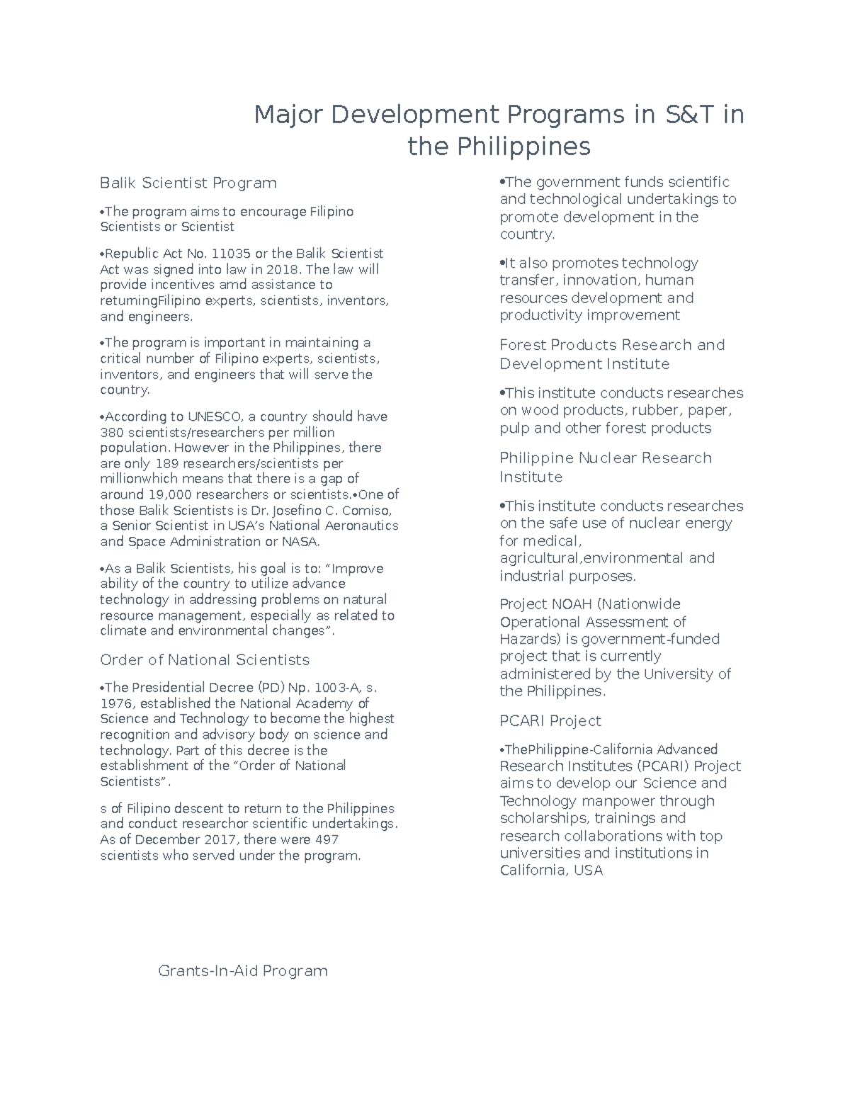 Balik Scientist Program - Major Development Programs in S&T in the ...