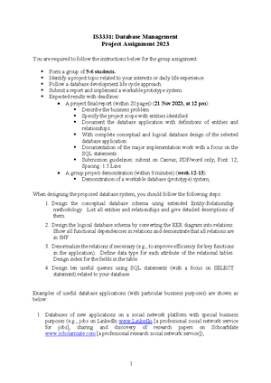 IS3331 Database Management - Le Wang- le@cityu.edu Two Individual assignments-10% (Week 3, Week ...