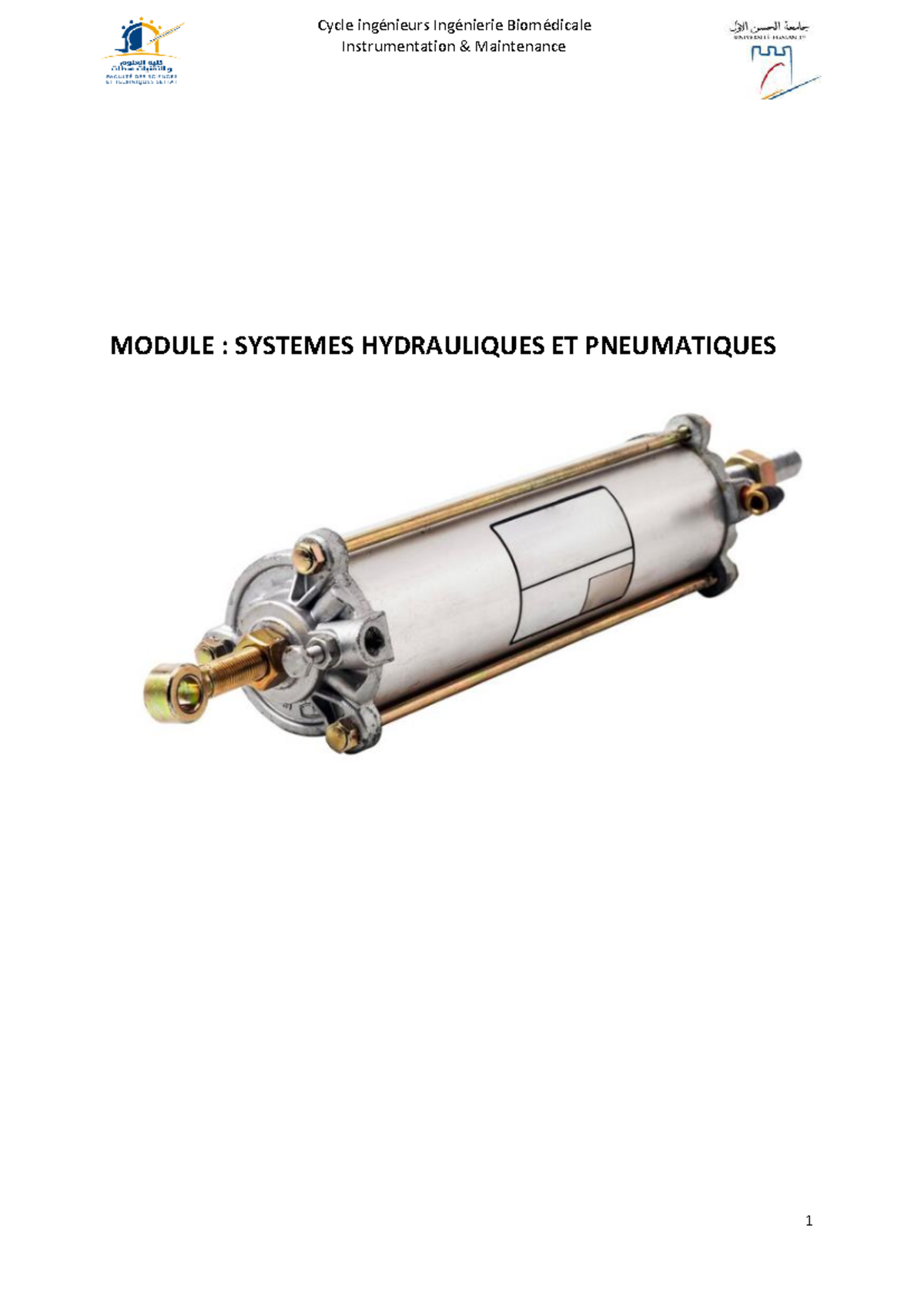 Cours hydraulique CH1 et CH2 - Instrumentation & Maintenance MODULE : SYSTEMES HYDRAULIQUES ET ...