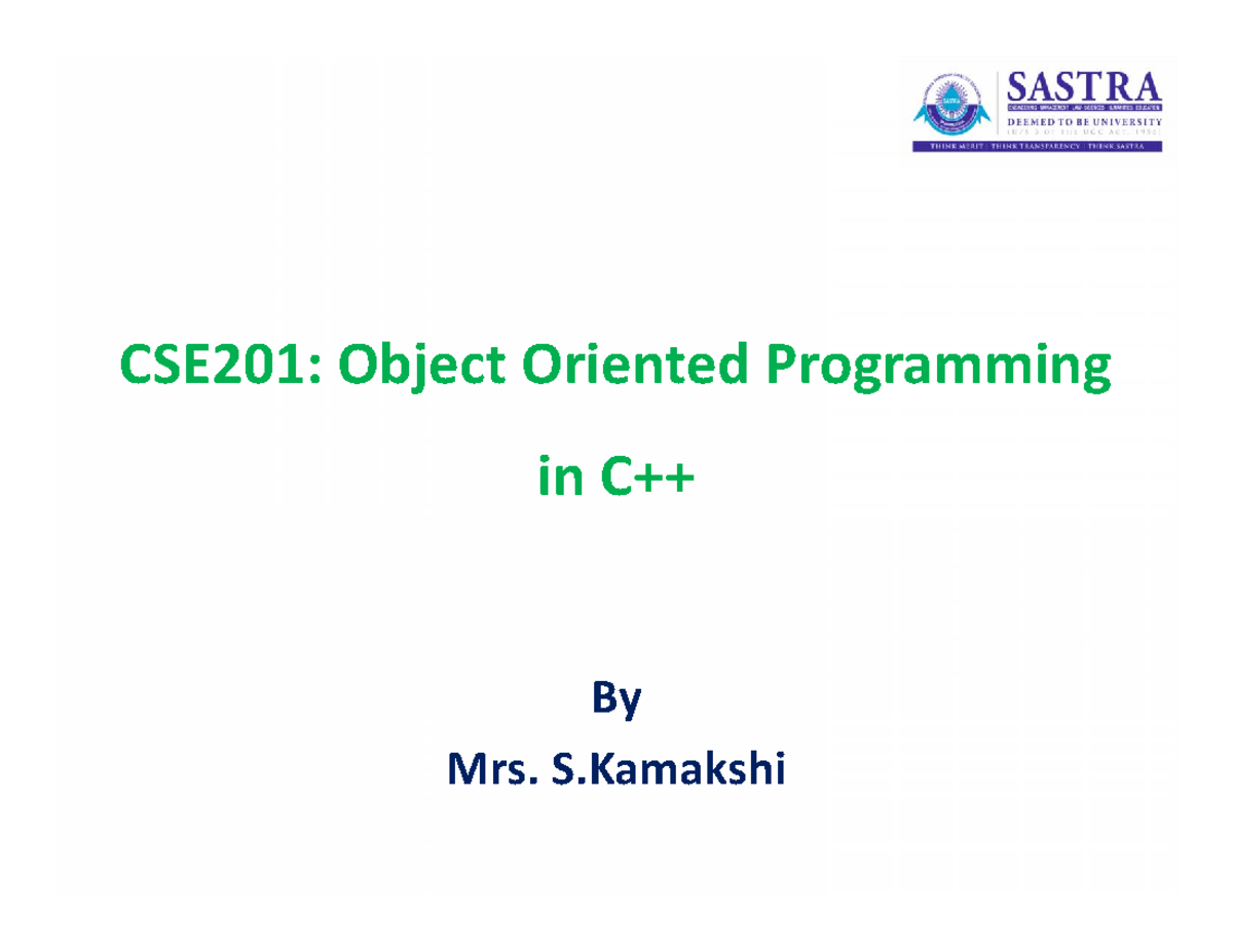 6 Constructors Constructors In C Cse201 Object Oriented Programming In C By Mrs S Unit