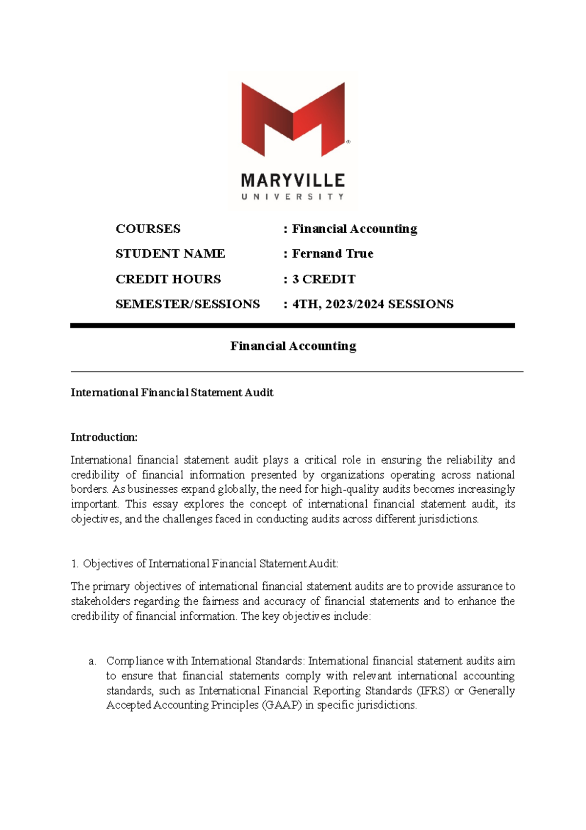 International Financial Statement Audit - COURSES : Financial ...