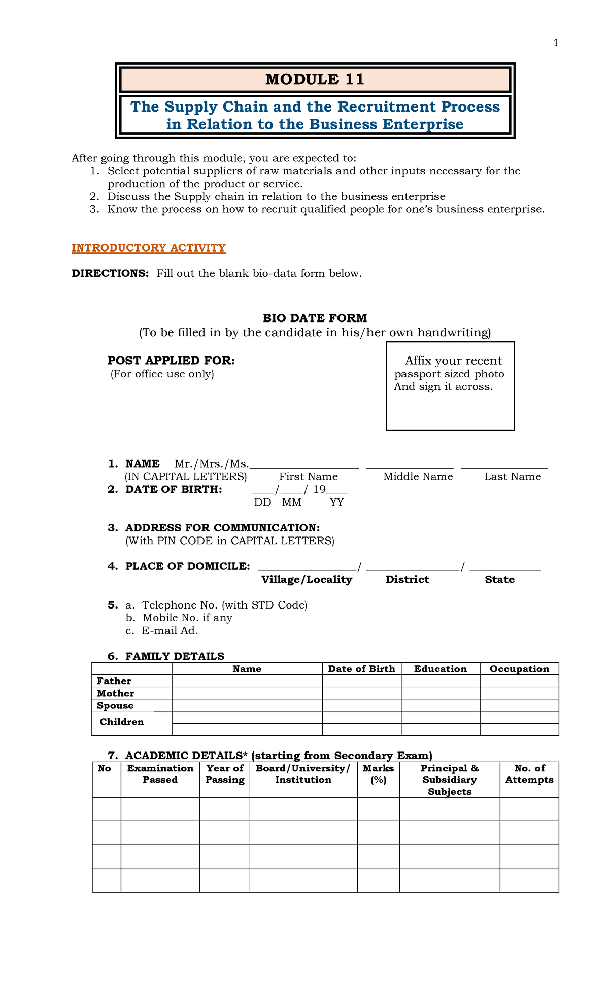Module 11 Lesson - To learn - After going through this module, you are ...