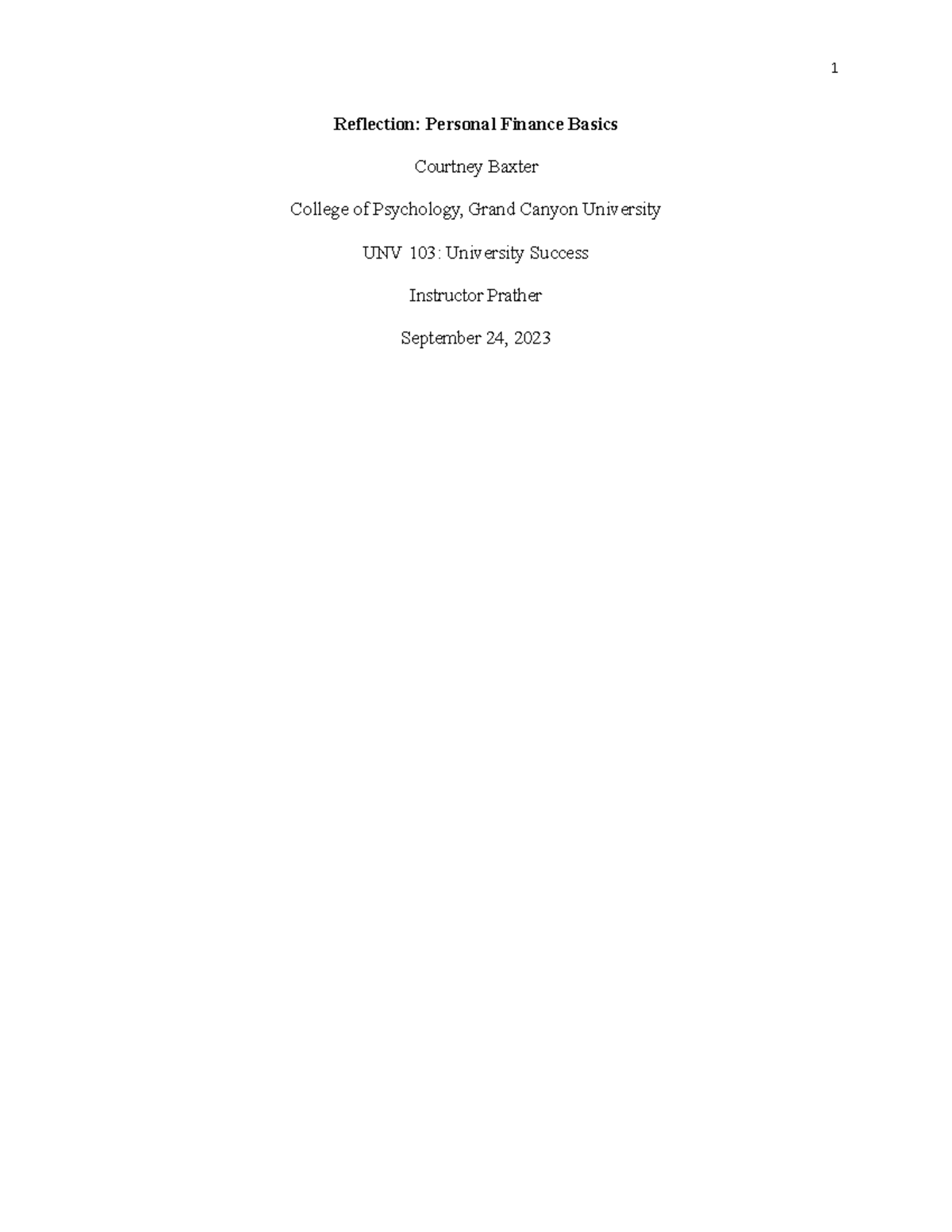 Reflection-Personal Finance Basics - Reflection: Personal Finance ...