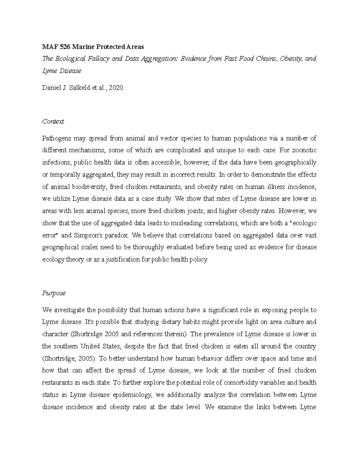 Summary 3 - example of summarizing. - MAF 526 Marine Protected Areas ...