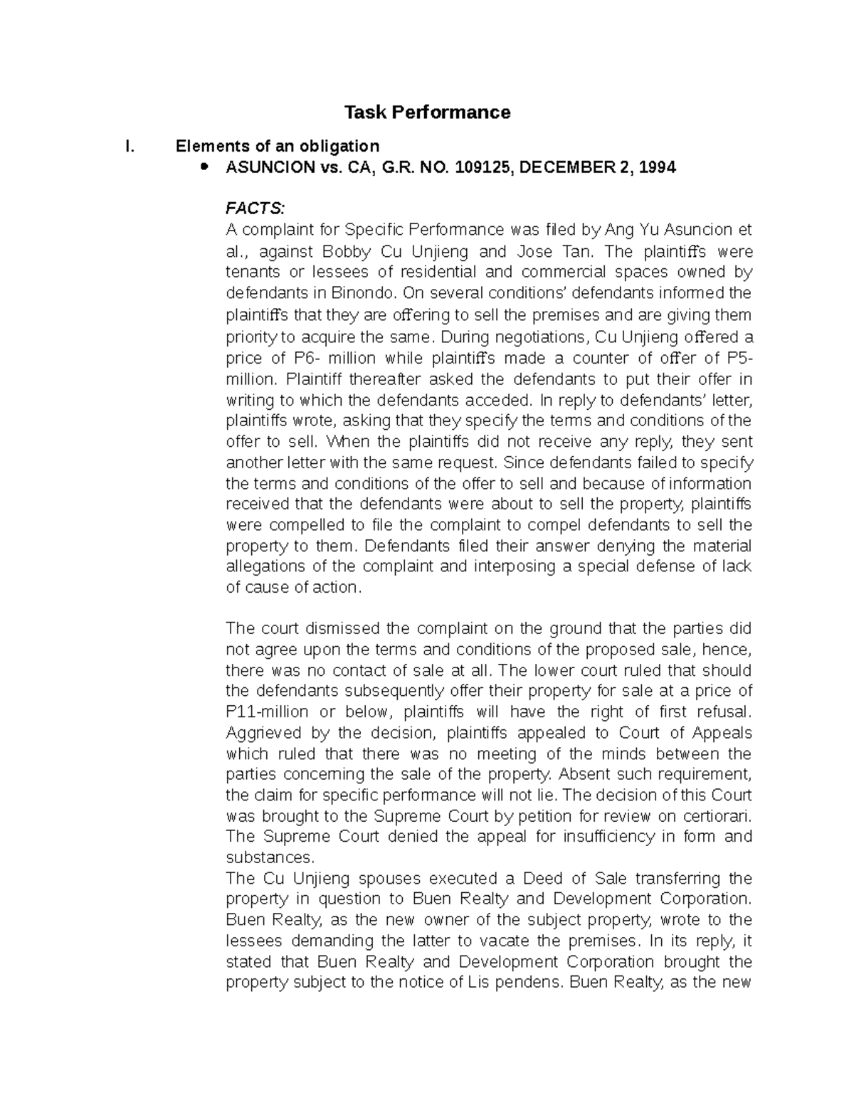 04 TASK Performance IN LAW ON OBLI - Task Performance I. Elements of an ...