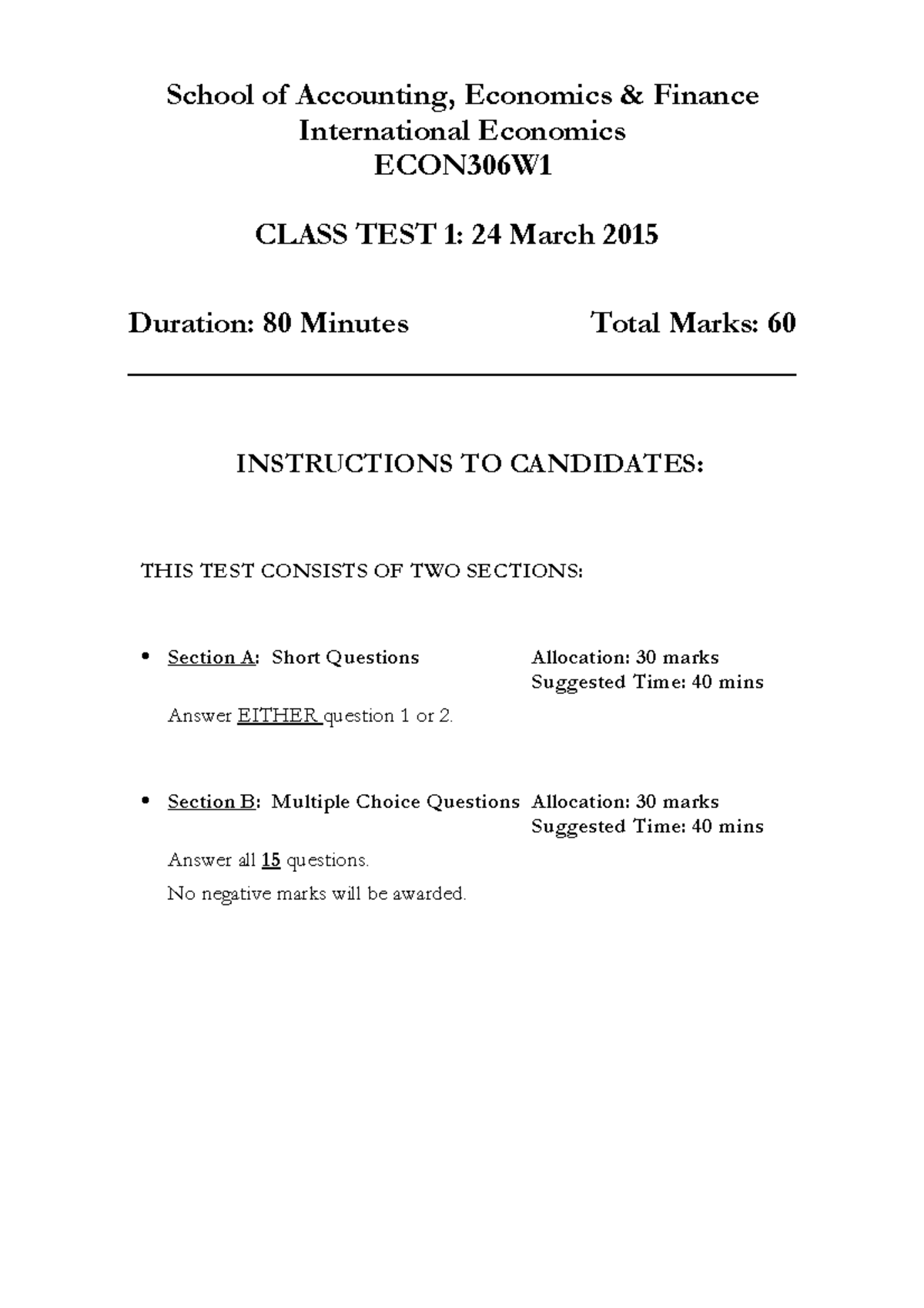 15intt01 - International economics test 1 - School of Accounting ...