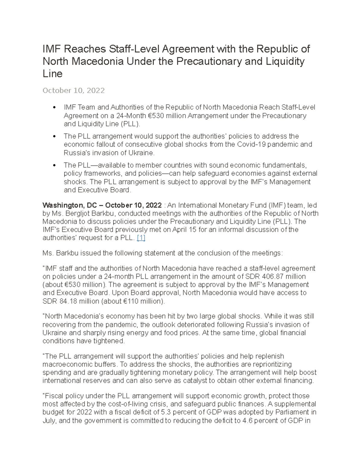 Imf 494 - International Monetary Finance - IMF Reaches Staff-Level ...