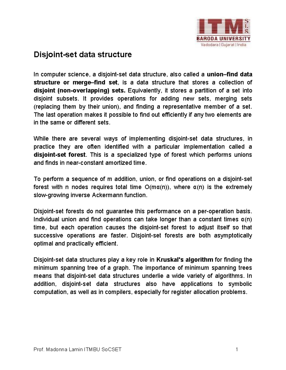 Disjoint Set Union - dsa - Disjoint-set data structure In computer ...