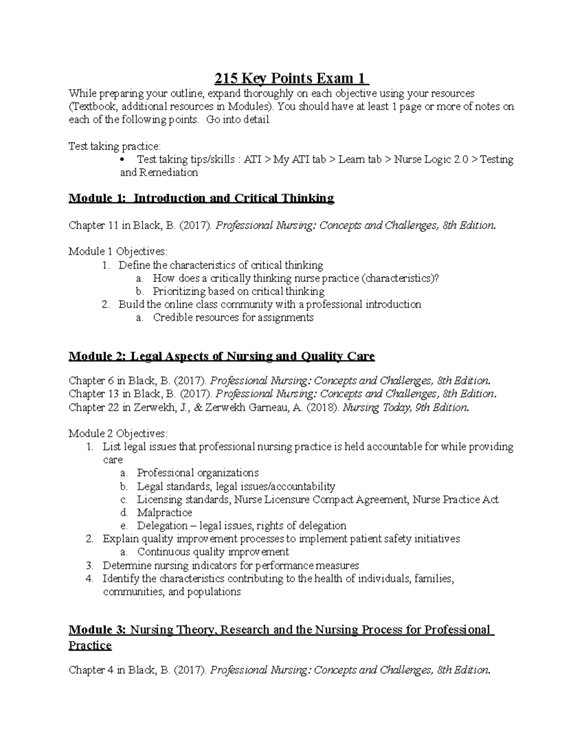 Exam 1 Study Guide - 215 Key Points Exam 1 While preparing your outline ...