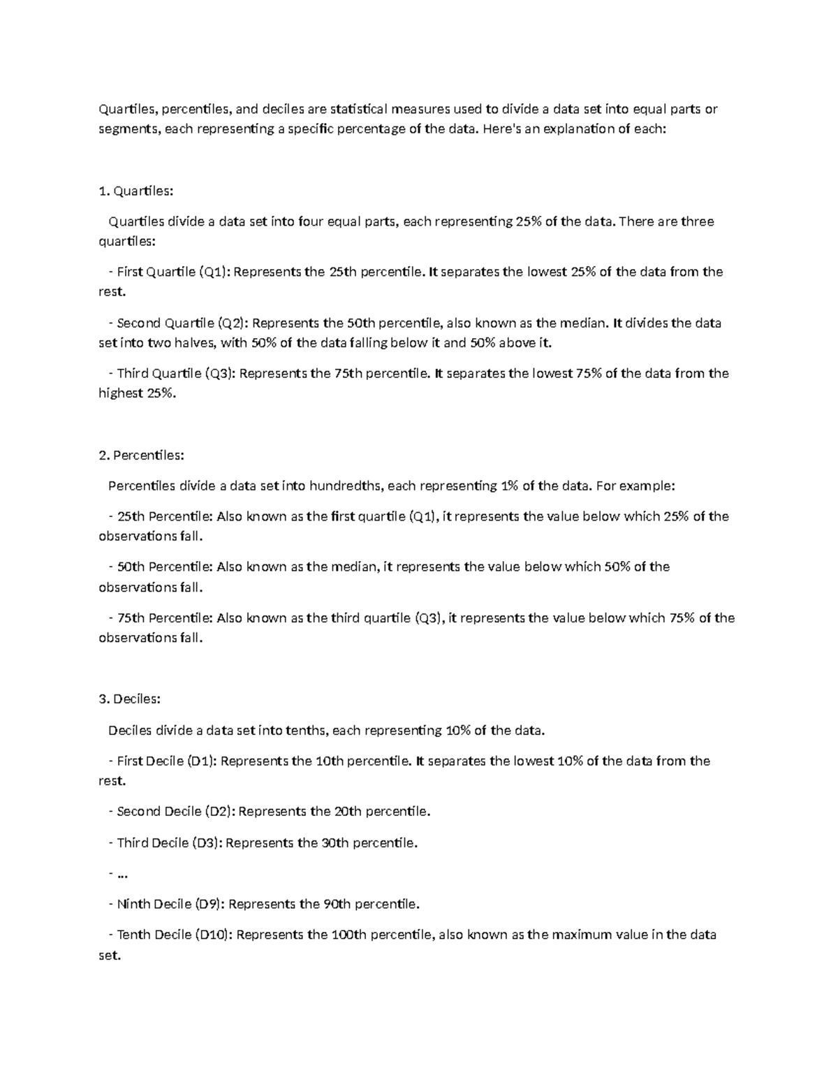 Define quartile percentile and decile - Quartiles, percentiles, and ...