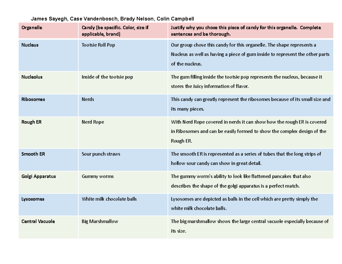 Candy Cell Structure Table 2022 - James Sayegh, Case Vandenbosch, Brady ...