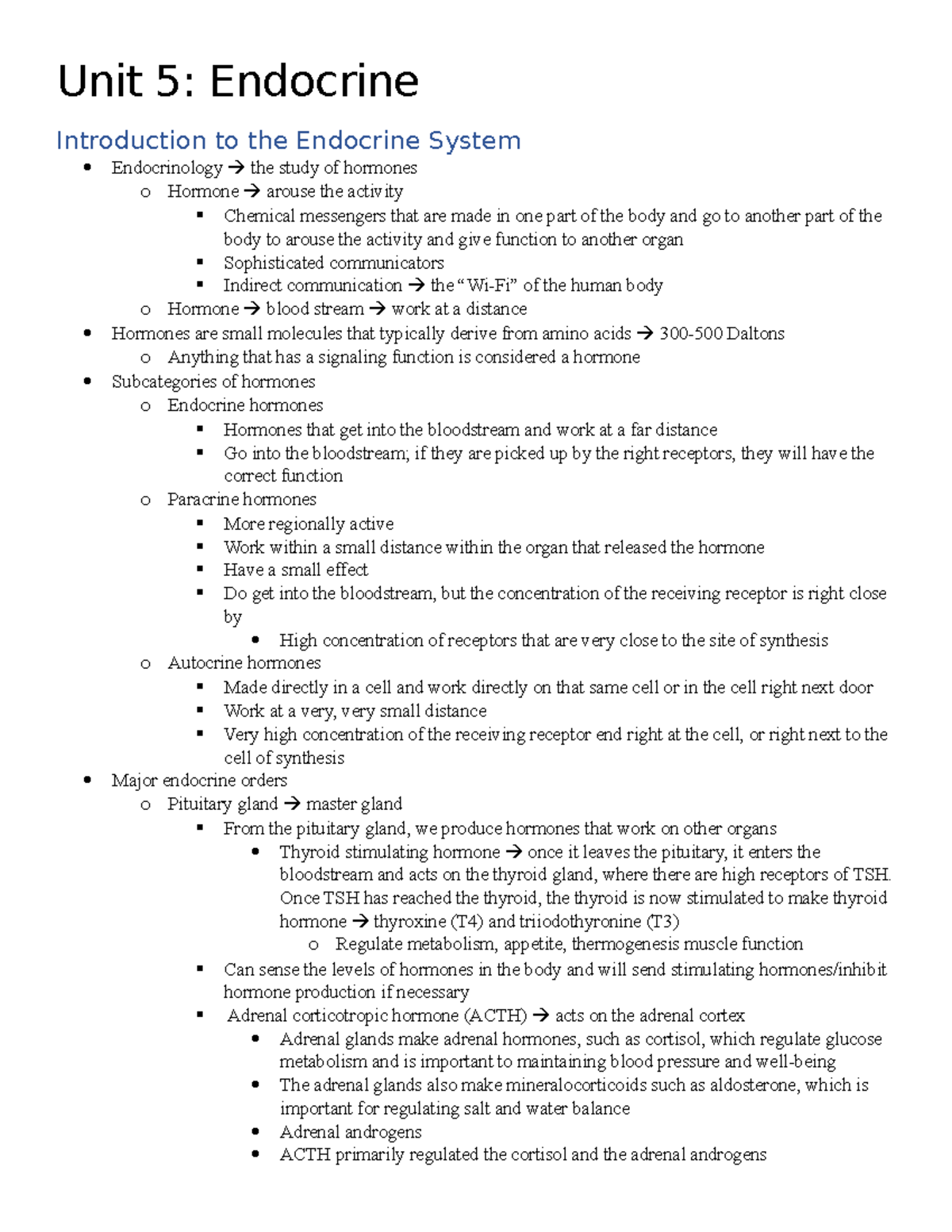 Endocrine Notes - Unit 5: Endocrine Introduction to the Endocrine ...
