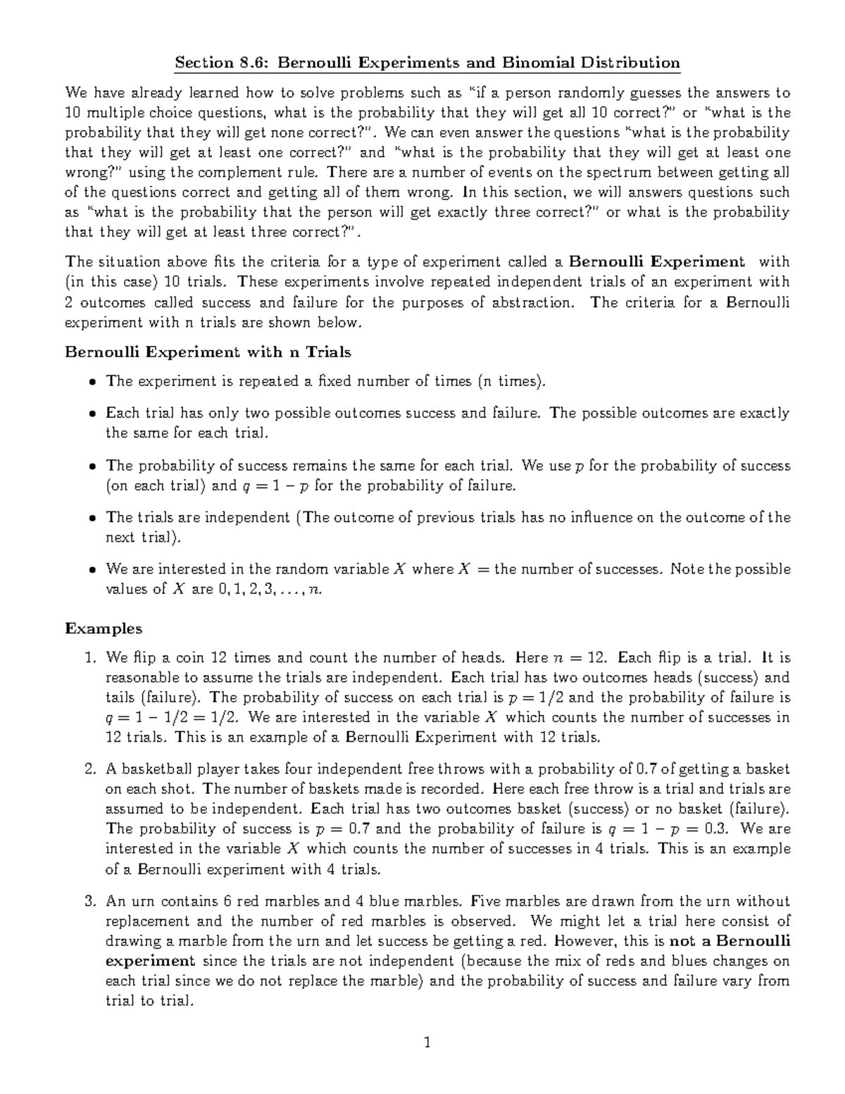 Lecture notes 19 - Binomial Random Variables - Section 8: Bernoulli ...