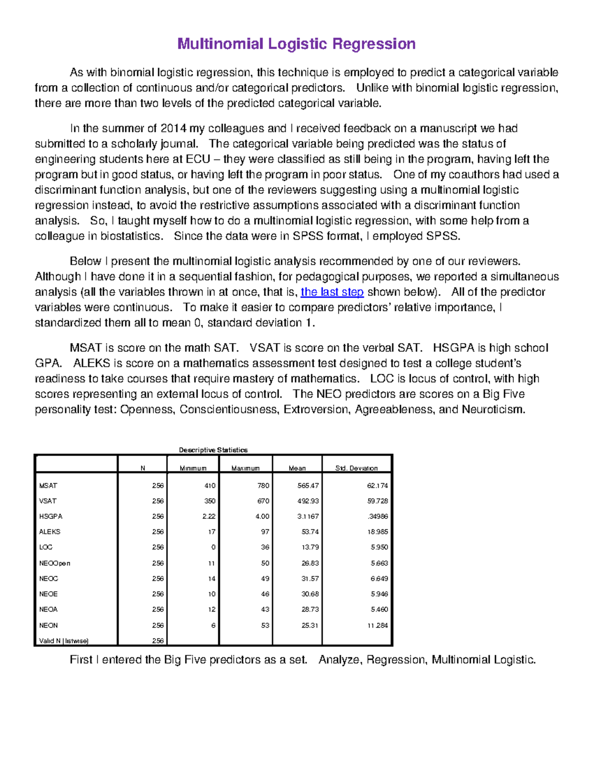 Multinomial Logistic Regression - Unlike with binomial logistic ...