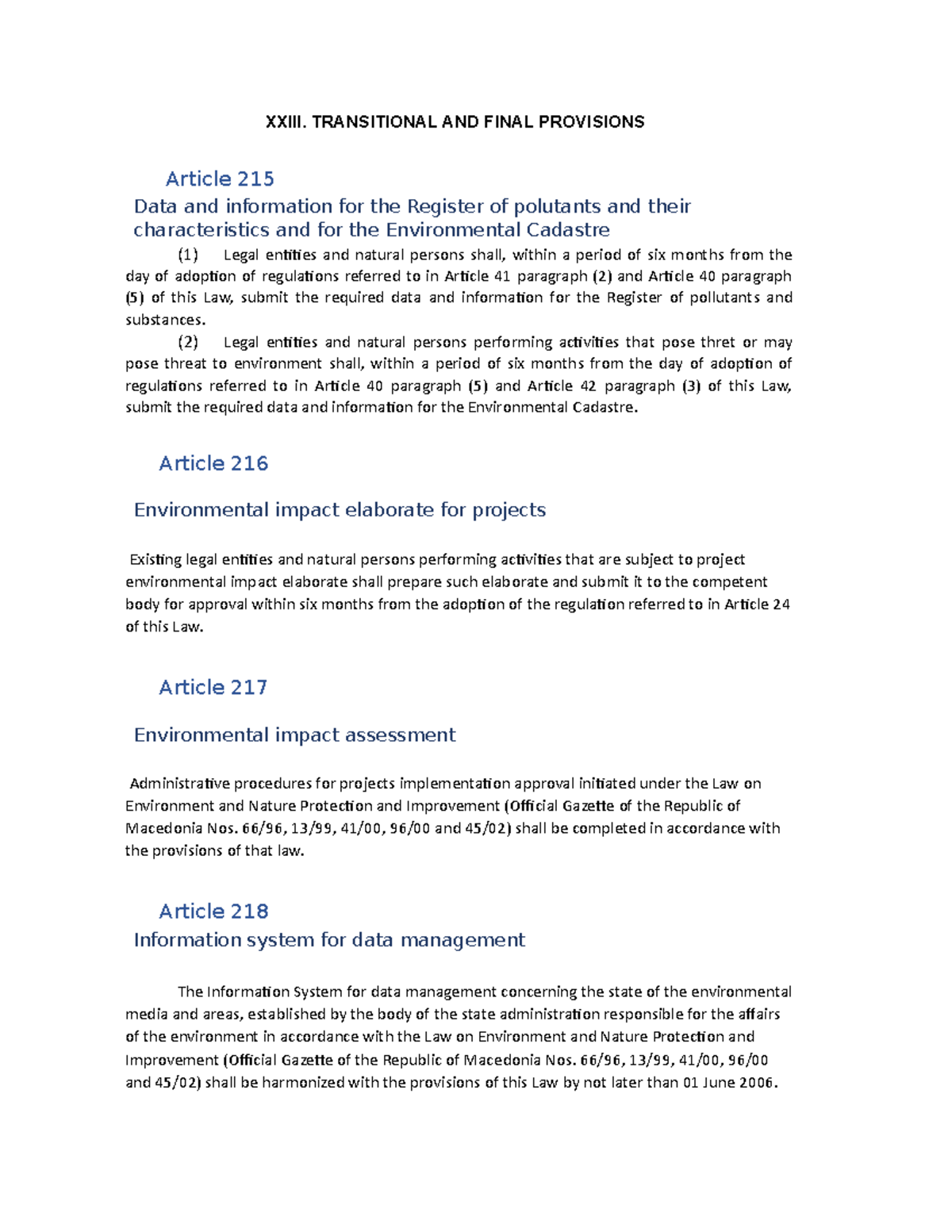 Environmental law m48 - XXIII. TRANSITIONAL AND FINAL PROVISIONS ...