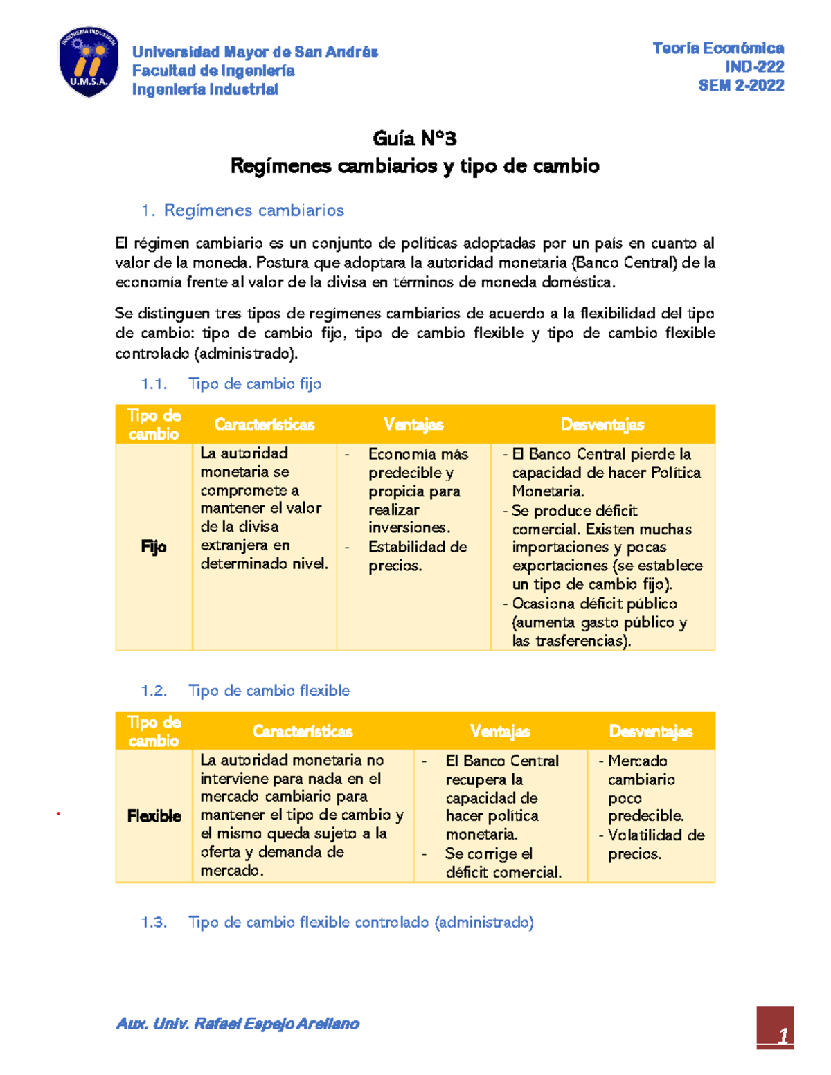 GUÍA 3. Regímenes Cambiarios, TIPO DE Cambio Y TASA DE Interés ...