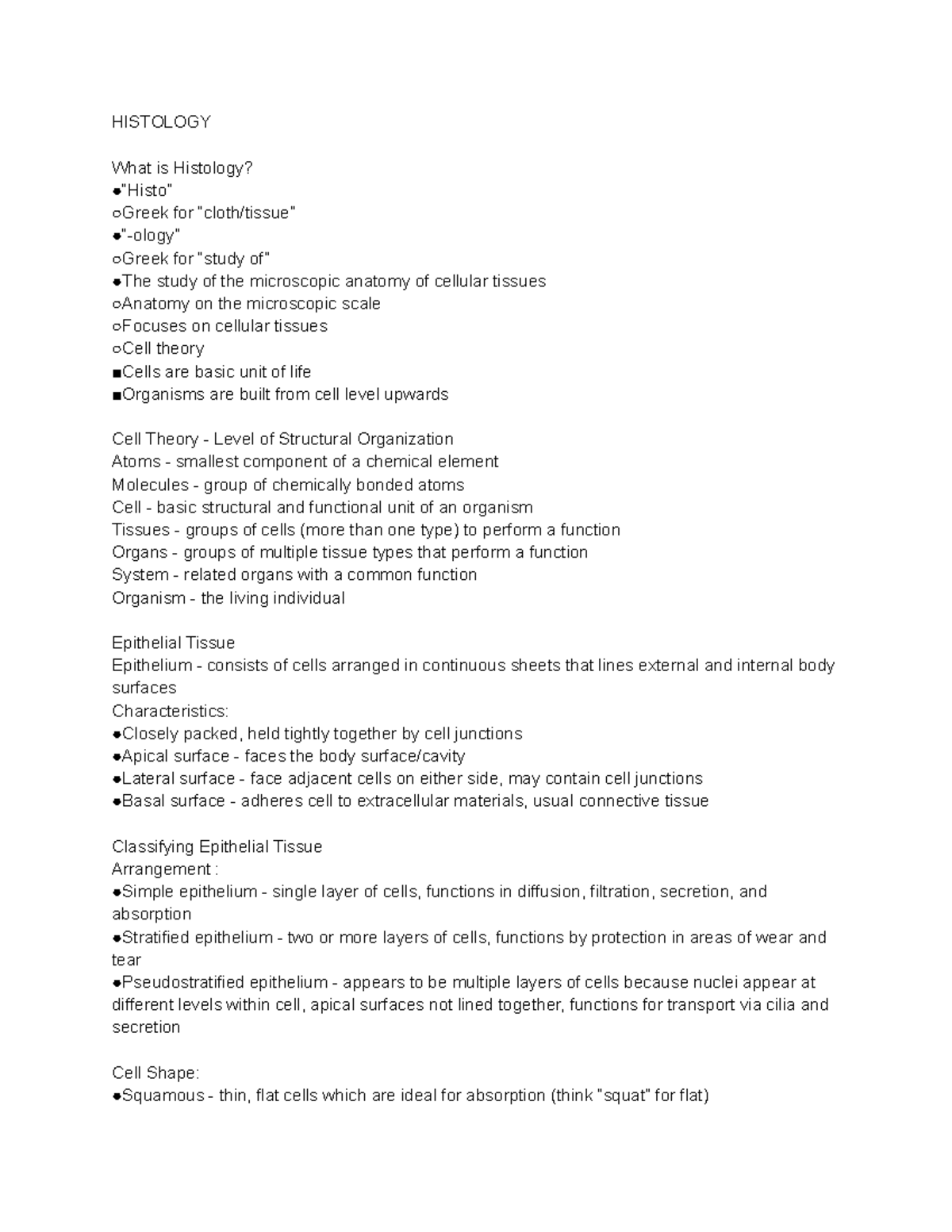 Histology Notes-BIOL 244 - HISTOLOGY What is Histology? “Histo” Greek ...