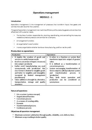 Production and Operations Management - Learning Outcome: The students ...